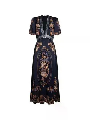 Farm Rio Floral-print Lace-trim Maxi Dress - Blue