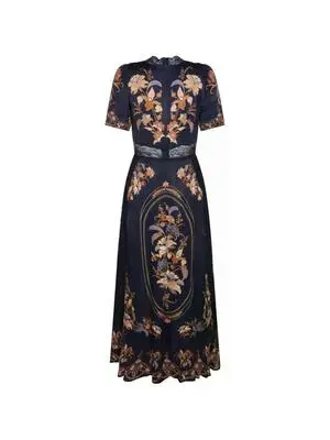 Farm Rio Floral-print Lace-trim Maxi Dress - Blue