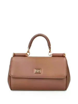 Dolce & Gabbana Mini My Sicily Handbag In Plongé Calfskin - Brown