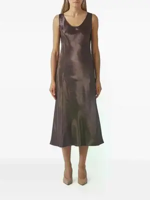 Max Mara Talete Satin-finish Scoop-neck Midi Dress - Brown