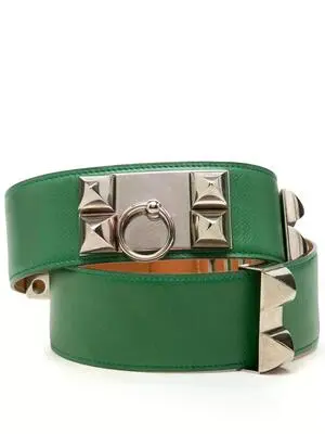 Hermès 1988 Courchevel And Palladium Plated Collier De Chien Belt - Green