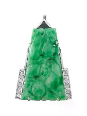 LB EXCLUSIVE Art Deco Jade And Diamond Brooch - Silver