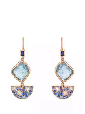 CLARA CHEHAB Half Moon Aquamarine, Blue Sapphire And Diamond Drop Earrings - Gold