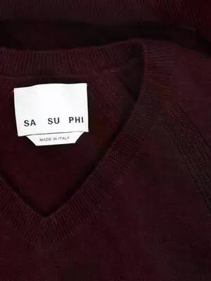 SA SU PHI V-neck Long-sleeve Sweater - Red