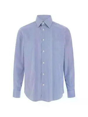 Boggi Milano Shirt In Cotton Twill Striped Regular Fit - Blue