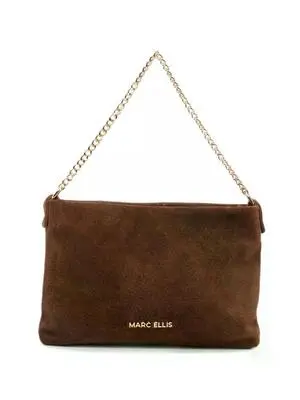 MARC ELLIS Ester Cm Suede Logo-lettering Shoulder Bag - Brown