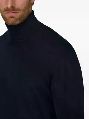 Boggi Milano Turtleneck Jumper In Extrafine Merino Wool - Blue