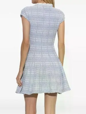 SELF-PORTRAIT Appliqué-neckline Bouclé-knit Mini Dress - Blue
