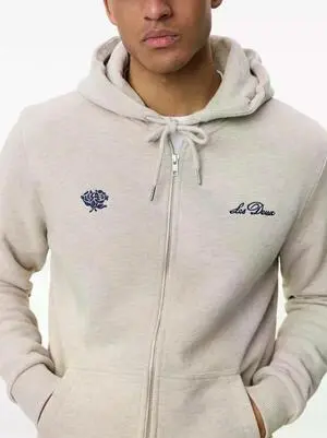 LES DEUX Logo-embroidered Zip-up Hoodie - Neutrals