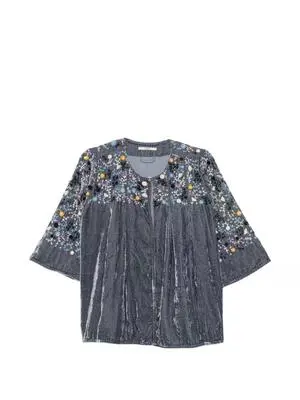 AODRESS Floral-embroidered Velvet Jacket