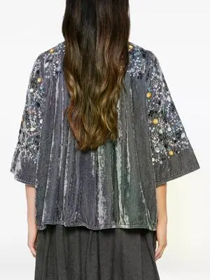 AODRESS Floral-embroidered Velvet Jacket