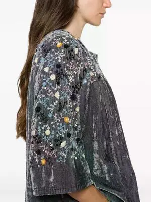 AODRESS Floral-embroidered Velvet Jacket