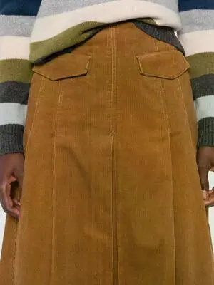 Tory Burch Pleated Corduroy Midi Skirt - Brown