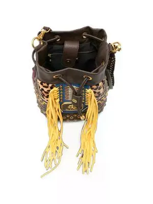 LA CARRIE Jungle Fringe-trimmed Studded Bucket Bag