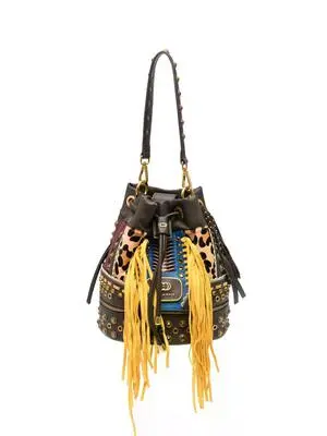 LA CARRIE Jungle Fringe-trimmed Studded Bucket Bag - Brown