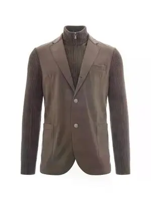 Eleventy Panelled Knit-sleeve Jacket - Brown