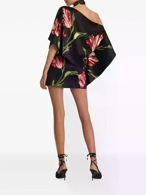 Alice + Olivia Rita Floral-print Draped Top - Black