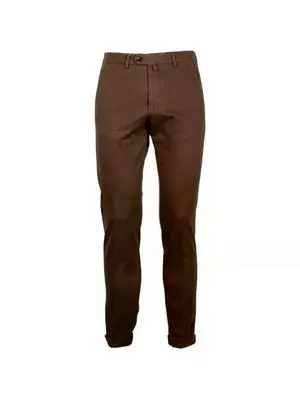 B SETTECENTO Textured Turn-up Trousers - Brown