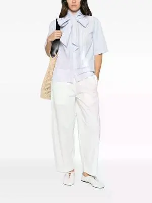 Maison123 Pussy-bow Striped Shirt - White