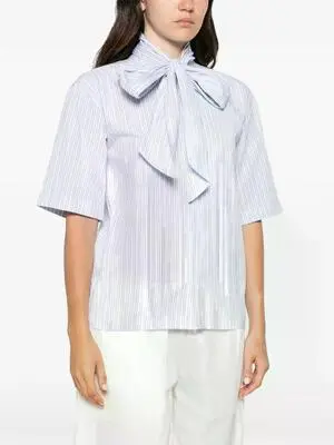 Maison123 Pussy-bow Striped Shirt