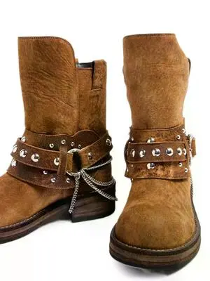 ANN DEMEULEMEESTER Boa Studded Chain-link Boots