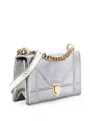 Dior Diorama Flap Bag Crackled Deerskin Small Shoulder Bag - Silver