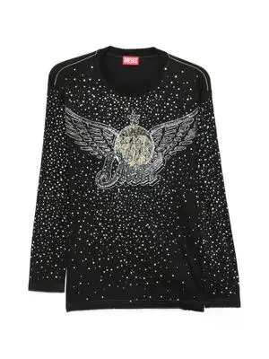 DIESEL® Rhinestone-embellished Long-sleeve T-shirt - Black