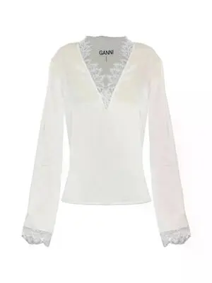 GANNI Lace-trim Satin Blouse - Neutrals