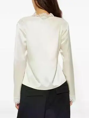 GANNI Lace-trim Satin Blouse - Neutrals
