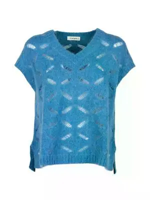 KANGRA Ladder-stitch V-neck Sweater - Blue