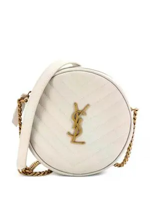 Saint Laurent Vinyle Round Camera Bag Matelasse Chevron Leather Crossbody Bag - Neutrals