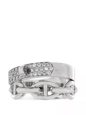 Hermès Kelly Double Tour 18k White Gold With Pave Diamonds Ring - Silver
