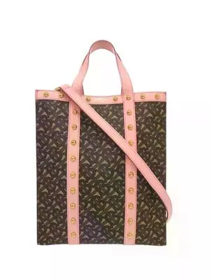 Burberry 2018-2023 Small Tb Monogram E Canvas And Studded Leather Vertical Tote Satchel
