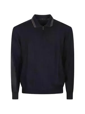 FAY Stripe-trim Quarter-zip Polo Shirt - Blue