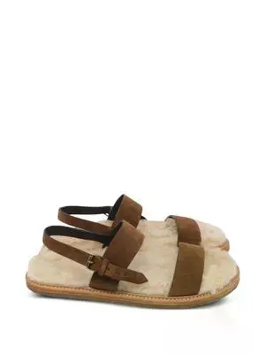 Saint Laurent Shearling-lined Slingback Sandals - Brown