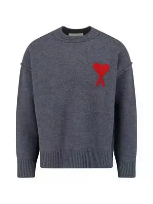 AMI Paris Crewneck Wool Sweater With De Coeur