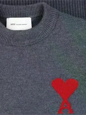 AMI Paris Crewneck Wool Sweater With De Coeur