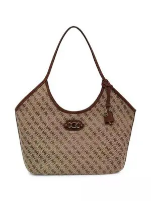 Guess Samantha Monogram-print Logo-plaque Tote Bag - Neutrals