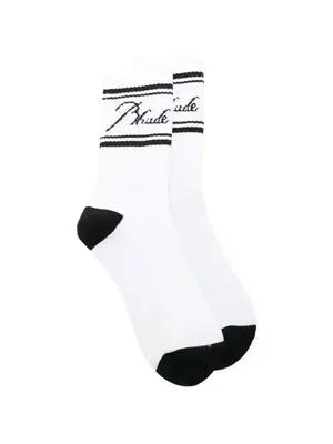 Rhude Script Logo-intarsia Socks - White
