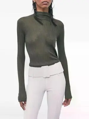 Patrizia Pepe Ribbed-knit High-neck Sweatshirt - Green