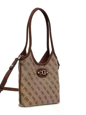 Guess Mini Samantha Monogram-print Logo-plaque Tote Bag - Neutrals