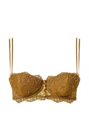 TWINSET Embroidered Tulle Bra With Bows - Gold