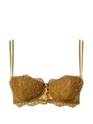 TWINSET Embroidered Tulle Bra With Bows - Gold