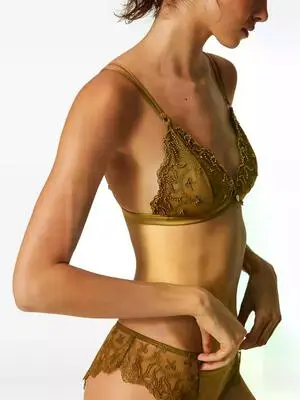 TWINSET Embroidered Tulle Triangle Bra With Bows - Yellow