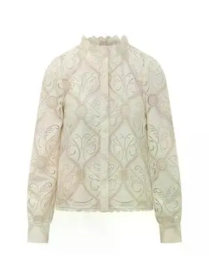 Farm Rio Lace-embroidered Scalloped-edge Blouse