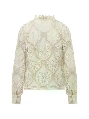 Farm Rio Lace-embroidered Scalloped-edge Blouse
