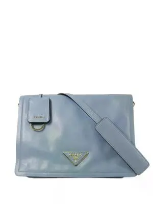 Prada Triangle Logo Leather Shoulder Bag - Blue