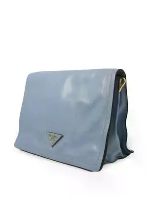 Prada Triangle Logo Leather Shoulder Bag - Blue