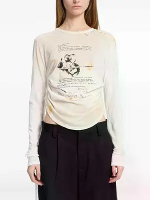ANN DEMEULEMEESTER Distressed Text-print T-shirt - White