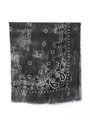 Destin Paisley-print Frayed Scarf - Grey